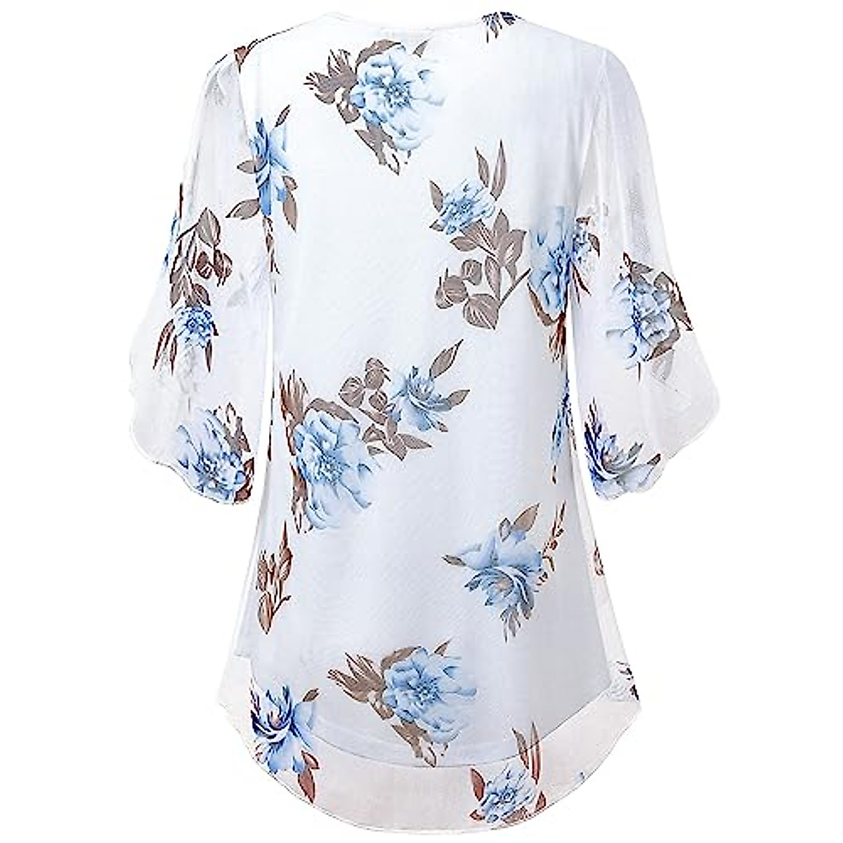 SeSe Code Bell Sleeve Tops for Women Mesh Shirt Chiffon Tunic Floral Fancy Shirts Spring Cute Tops for Women Holiday Blouse Dressy White XL