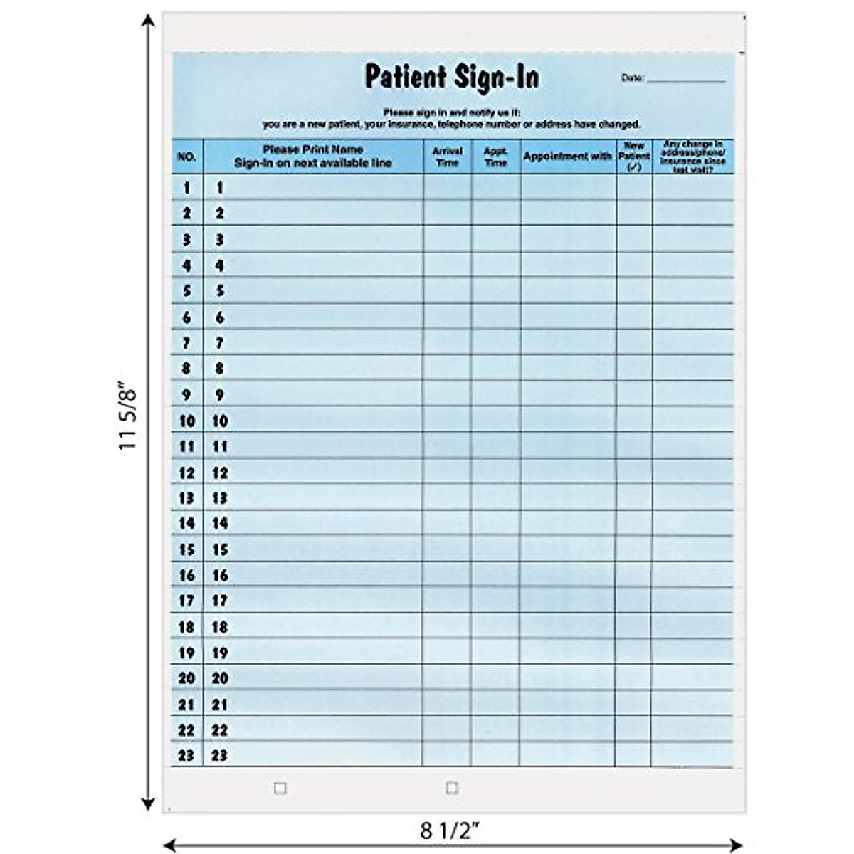 Tabbies Patient Sign-In Label Forms, 8-1/2" x 11" Form, Blue, 23 Labels/Sheet, 125 Sheets/Pack, Confidentially Sign In Your Patients, Also Provides a Daily Patient Log (14531)