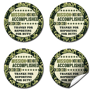Ten Hut! Army Camouflage Birthday Thank You Sticker Labels for Kids, 40 2" Party Circle Stickers by AmandaCreation, Great for Party Favors, Envelope Seals & Goodie Bags