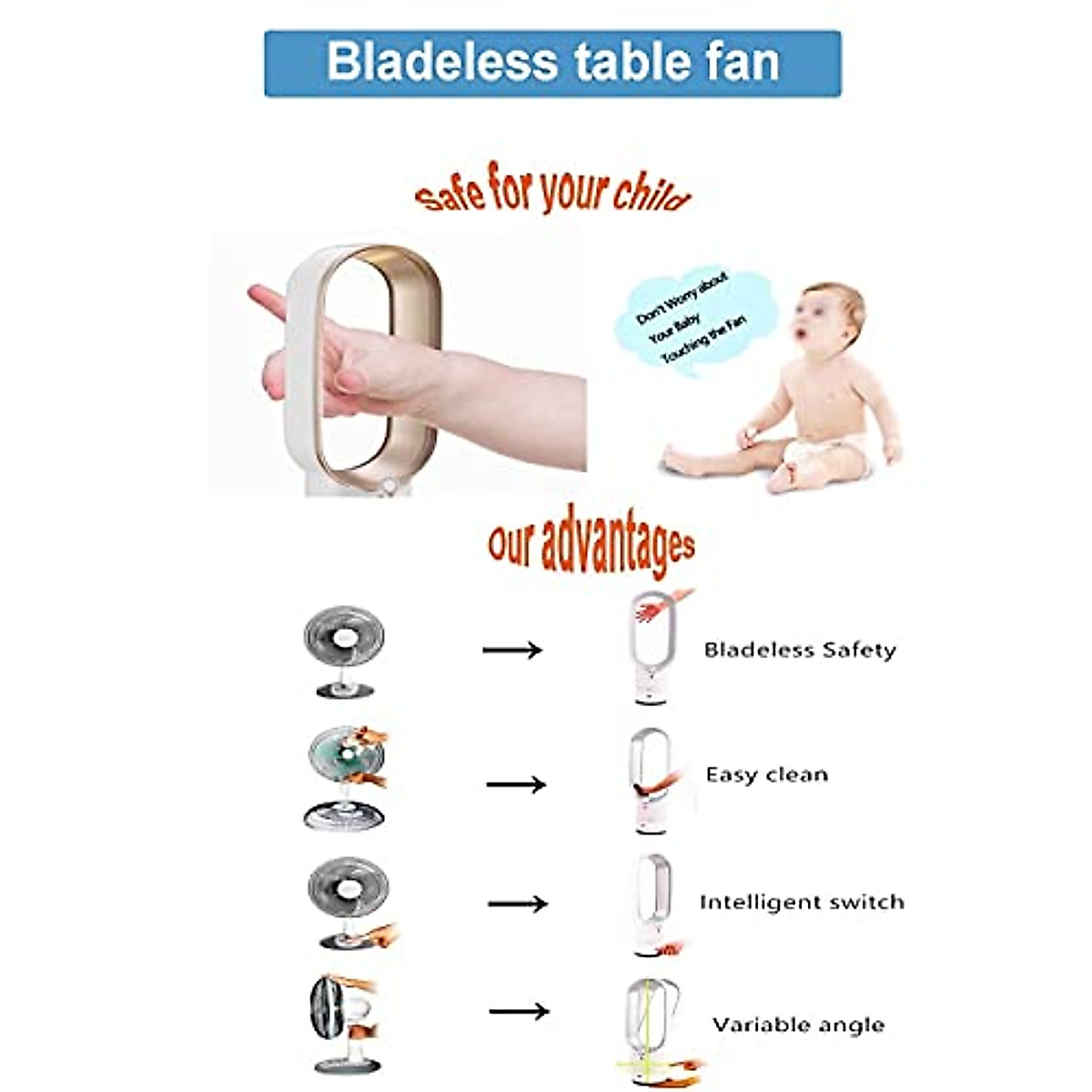 SABYDICAR 16 inch tower fan,quiet bladeless fan with remote control household energy-saving air purifier fan desktop electric fan for summer, bedroom, office, 90 degree rotating,easy operation