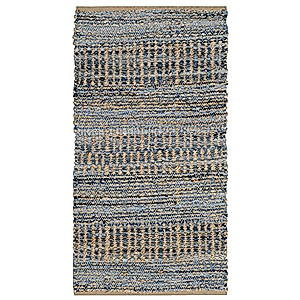 SAFAVIEH Cape Cod Collection Accent Rug - 2'3" x 4', Natural & Blue, Handmade Flat Weave Coastal Braided Jute, Ideal for High Traffic Areas in Entryway, Living Room, Bedroom (CAP353A)
