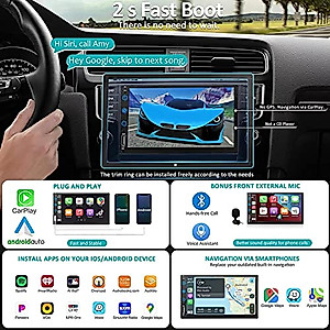 Double Din Car Stereo Radio Voice Control Apple Carplay & Android Auto, 7In HD LCD Touch Screen Bluetooth 5.2, MP5 Player with Mirror Link, Front/Backup Camera, USB/SD A/FM Audio Receiver, Subwoofer