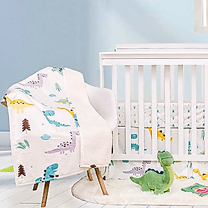 Brandream Dinosaur Crib Bedding Set 3-Piece Babay Boy Nursery Set Woodland Theme | Includes Baby Blanket, Crib Sheet, Crib Bed Skirt