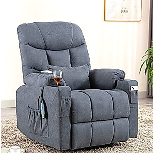 OBBOLLY Power Lift Recliner Chair for Elderly Massage with Heat, Linen Fabric Lazy Sofa with Cup Holders, USB, Side Pockets for Living Room