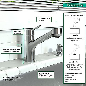 hansgrohe Talis S Stainless Steel Single-Handle Kitchen Faucet, Kitchen Faucets with Pull Out Sprayer, Faucet for Kitchen Sink, Stainless Steel Optic 06462860