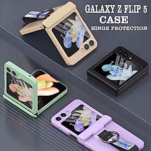 MistWorld for Samsung Galaxy Z Flip 5 Case with Spring Hinge, Hand Strap Finger Ring, Sub Screen Protector Film, Galaxy Z Flip 5 2023 Slim Case for Samsung Z Flip 5 Shockproof Phone Case Cover
