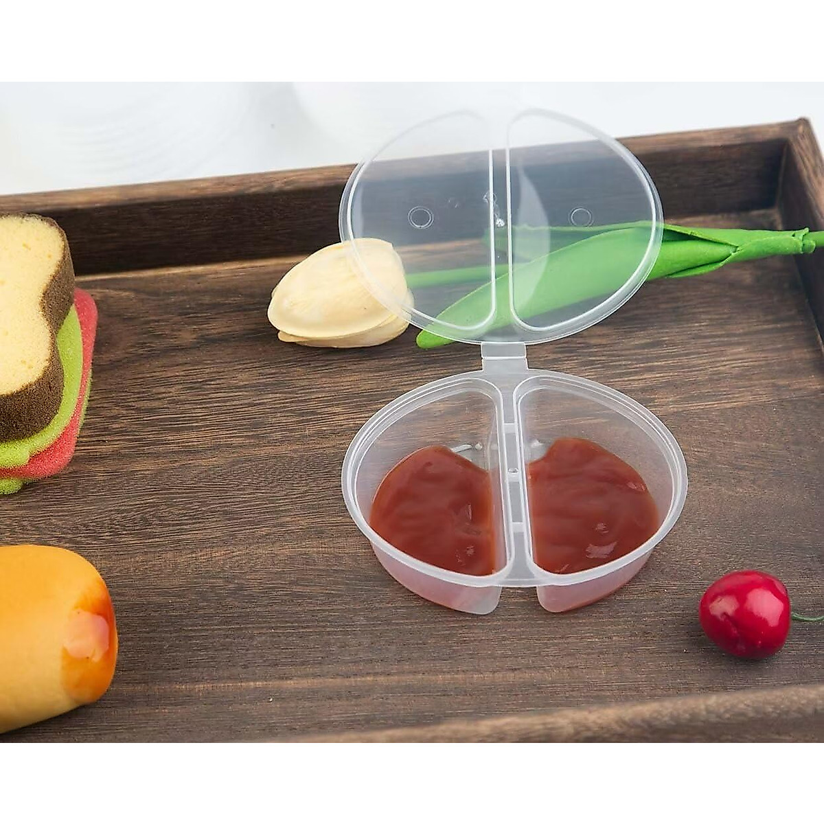 CEAJUSIOT Double Condiment Containers with Lids,Double Compartment Condiment Containers 2 Compartment Condiment Salad containers Travel (10)