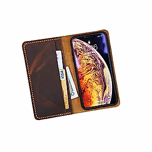 Distressed vintage brown leather iPhone14 13 12 11 Pro Max wallet case/real leather iPhone XR XS Max Wallet Case -IP005W