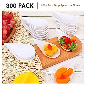 300 Pcs 4 Inch Tear Drop Mini Appetizer Plates Plastic Spoons Catering Supplies Small Mini Spoons Tasting Spoons Appetizer Dishes Mini Dessert Bowls Dessert Spoons Disposable Spoons for Party (White)