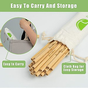 DecorWoo 20 Pack Reusable Straws, 7.8 Inch Bamboo Straws BPA Free, Biodegradable Wooden Straws Alternative to Plastic Straws, Include Cleaning Brush and Travel Pouch
