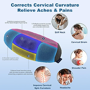 Cervical Neck Pillows for Pain Relief Sleeping, Memory Foam Contour Pillow for Stiff Neck Pain, Travel Bolster Traction Pillow, Neck Support Roll Pillow for Bed, Neck Stretcher Relaxer for Tension