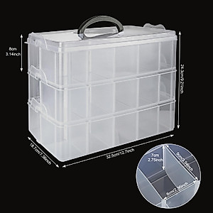 3-Tier Stackable Storage Container Box with 30 Adjustable Compartment, Plastic Organizer Box, Bead Organizers and Storage for Art Crafts, Fuse Beads, Washi Tapes, Jewelry X- Large (12.7”x7.3”x9.2”)