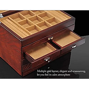 Yalych Jewelry Box Jewelry Case Wood Jewelry Box 6 Layer Jewelry Case with Mirrored Watch Organizer Huge Box Jewelry Organizer
