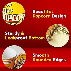 BLUFEU [50 Pack] 32 Oz Paper Popcorn Buckets – Leak-proof Disposable Popcorn Containers – Sturdy & Large Popcorn Cups Disposable for Movie night, Carnivals, Theme Party Decorations