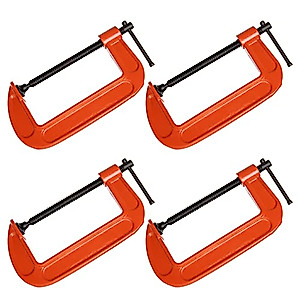 CYEAH 5 Inch C Clamps Heavy Duty 4 Pcs Malleable Iron C-Clamp G Clamp, Up To 5 Inch Jaw Opening, 3 Inch Throat Depth with T-Bar Handle for Woodworking, Welding, Building (Orange)