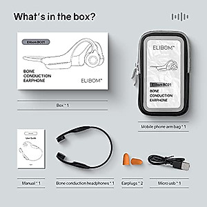 ELIBOM Bone Conduction Headphones, Waterproof Open-Ear Headphones, 9+Hours Music & Call, Wireless Bluetooth Earphones with mic, 25g Sports Headset, Arm Bag Included