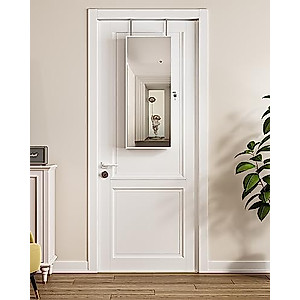 Hzuaneri 8 LEDs Mirror Jewelry Cabinet, 35.4-inch Jewelry Armoire Organizer, Wall/Door Mount Lockable Storage Cabinet with 4 Earrings Shelves, 2 Makeup Pockets, White and Black JC9003B