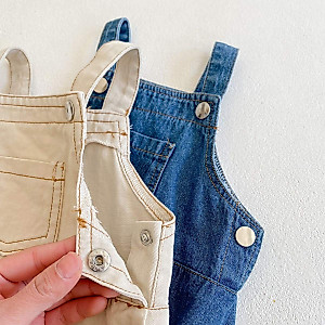 HOOLCHEAN Baby Boy or Girl Denim Bodysuit with Straps Infant Cotton Jeans Romper (Blue, 66: 0-3 Months)