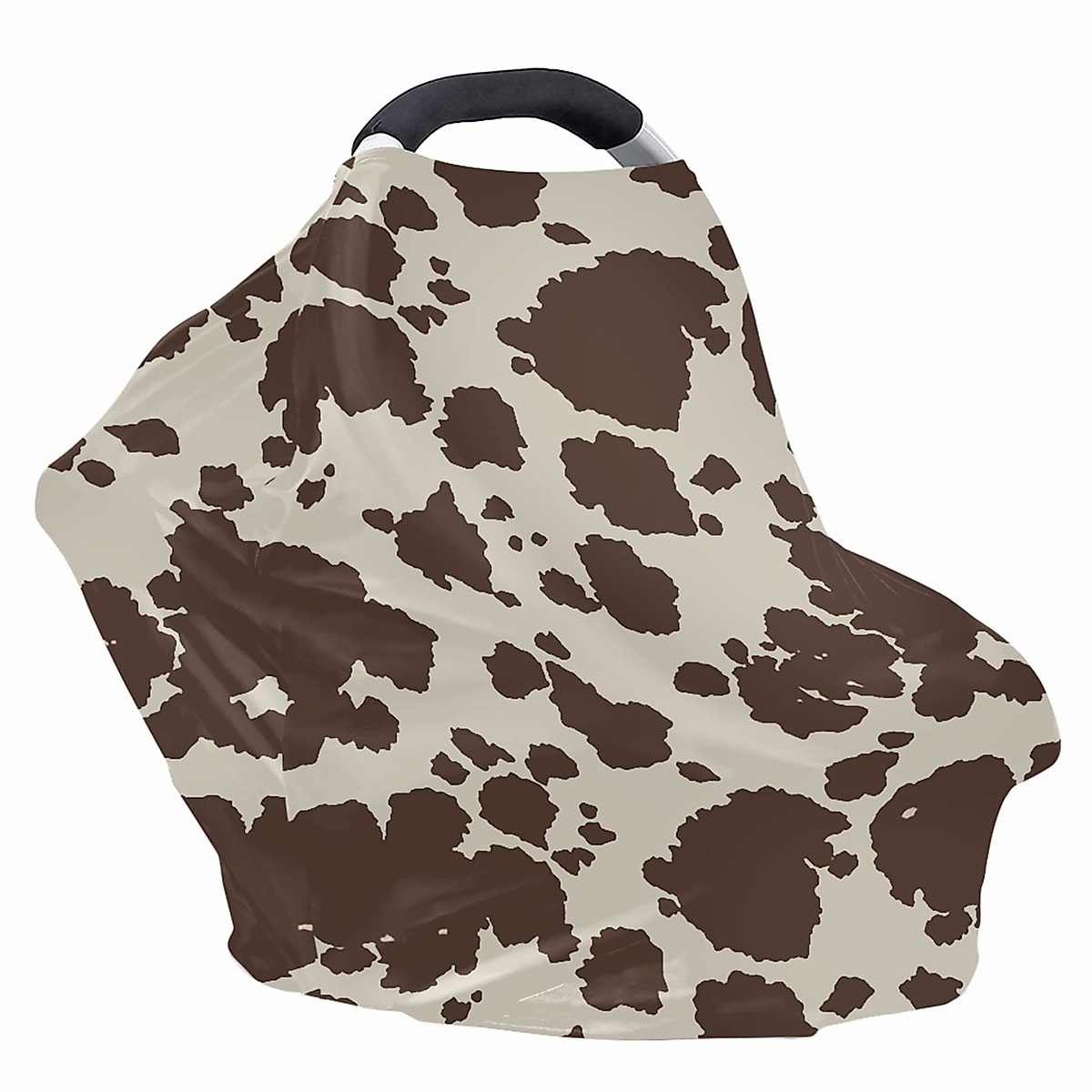Wanyint Brown Cow Nursing Cover Carseat Canopy Cover Adorable Animal Fur Print Car Seat Covers for Babies Girls Boys Breathable Nursing Cover for Boys Girls