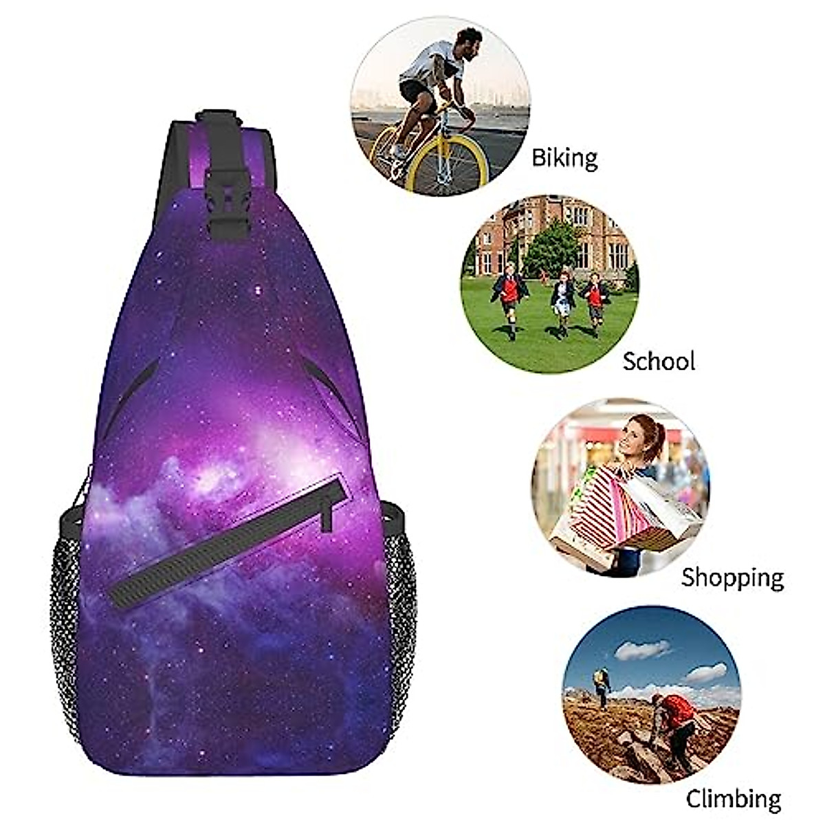 UNIOND Purple&Blue Galaxy Printed Sling Bag Adjustable Cross Chest Bag Shoulder Backpack for Outdoor Travel