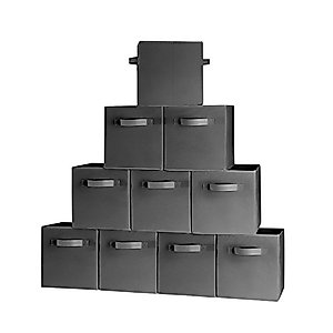Prorighty [10-Pack, Black] Storage Cubes with Two Handles, Ideal for Shelves Baskets Bins Containers Home Decorative Closet Organizer Household Fabric Cloth Collapsible Box Toys Storages Drawer