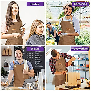 Chef Apron for Men Women with Pockets, Cross Back Apron for Kitchen Cooking Baking Artist Painting, Cotton Canvas Work Aprons for Shop, Garden, Restaurant, Cafe, M to XXL (Brown, 1pc Gift Box Pack)