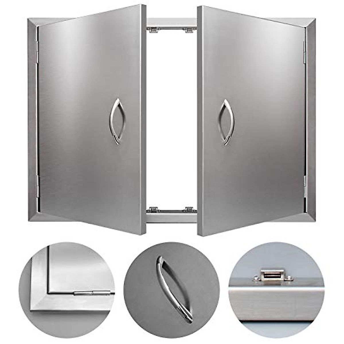APWONE Outdoor Kitchen Doors Double BBQ Access Doors Removable 304 Stainless Steel Doors with Chromium Plated Handle - 31" X 24"
