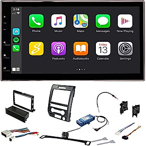6.8" Double Din Car Stereo Kit for Ford F-150 (2009-2014) Apple CarPlay, Android Auto, Can Buss Interface with Steering Wheel Control Retention, Bluetooth, Dash Kit, Backup Camera
