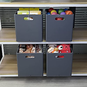 Eagrye 4-Pack Collapsible Plastic Storage Cubes Bin, Foldable Cube Storage Baskets, Gray