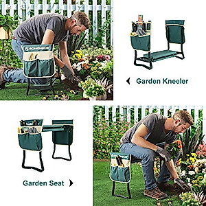 SONGMICS Garden Kneeler and Seat, Gardening Gifts for Women Men, Folding Gardening Stool, with Soft Thick Kneeling Pad, Dark Green UGGK50L