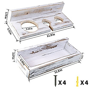 Hair Tool Organizer Wall Mounted - Wooden Hair Dryer Holder, Rustic Blow Dryer Holder for Curling Iron, Hot Tools, Hair Straighteners, Set of 2 Bathroom Vanity Tray for Makeup,Toiletries, White