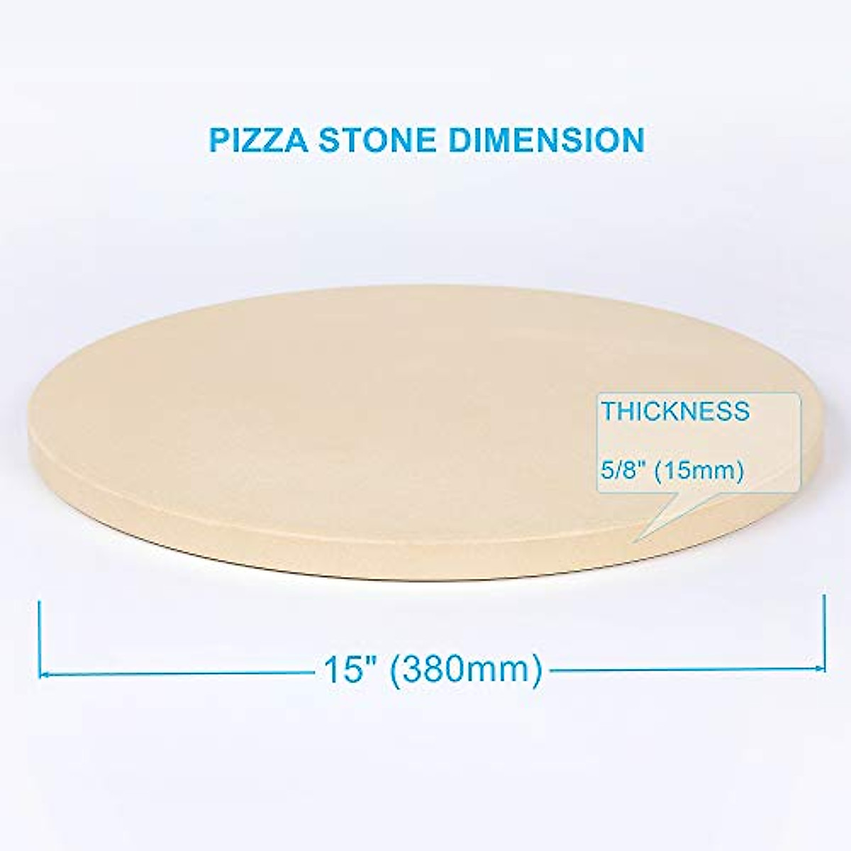 ROCKIMPACT 15 Inch Pizza Stone, Round Baking Stone for Oven and Grill, 5/8" Thick Cordierite Oven Stone for Crispy Crust Pizza