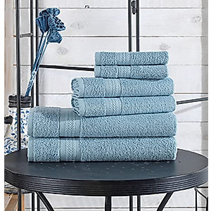 REGAL RUBY, 6 Piece Towel Set, 2 Bath Towels 2 Hand Towels 2 Washcloths, Soft and Absorbent, 100% Turkish Cotton Towels for Bathroom and Kitchen Shower Towel, Blue