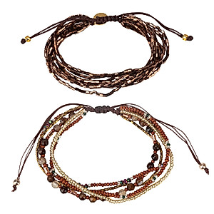 SPUNKYsoul Handmade Boho Beaded Bangle Bracelet Rope Braided Set for Women (Brown 2 PC Set)
