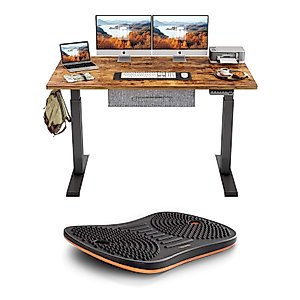 FEZIBO Electric Standing Desk with Drawer, 63 x 24 inches Splice Board | Anti Fatigue Mat Wooden Wobble Balance Board (Medium, Obsidian Black)