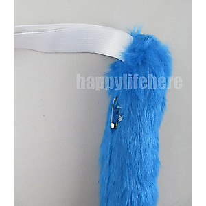 Happylifehere Long Fur Cat Ears and Cat Tail Set Halloween Party Kitty Cosplay Costume Kits (Sky blue)