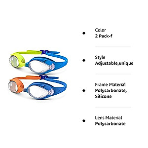 OutdoorMaster Kids Swim Goggles 2 Pack - Quick Adjustable Strap Swimming Goggles for Kids - F