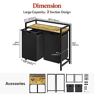 Lifewit Laundry Hamper, 95L 2 Section Pull out Clothes Hampers for Laundry with Large Top Shelf and 2 Removable Bags & Handles, Laundry Basket Sorter for Laundry Room Bedroom Bathroom and Dorm, Black