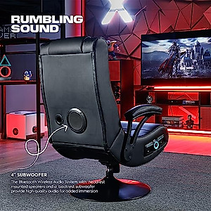 X Rocker Sphynx Pedestal Gaming Chair, with Headrest Mounted Speakers, 2.1 Wireless, Backrest Subwoofer, Padded Armrest, 5111501, 30.9" x 20.5" x 40", Black