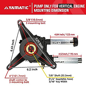 YAMATIC 7/8" Shaft Vertical Pressure Washer Pump, 2600-3100 PSI @2.5 GPM Replacement Pump for Power Washer Front Inlet/Outlet, Replacement with Troybilt, Briggs&Stratton, AR, Honda