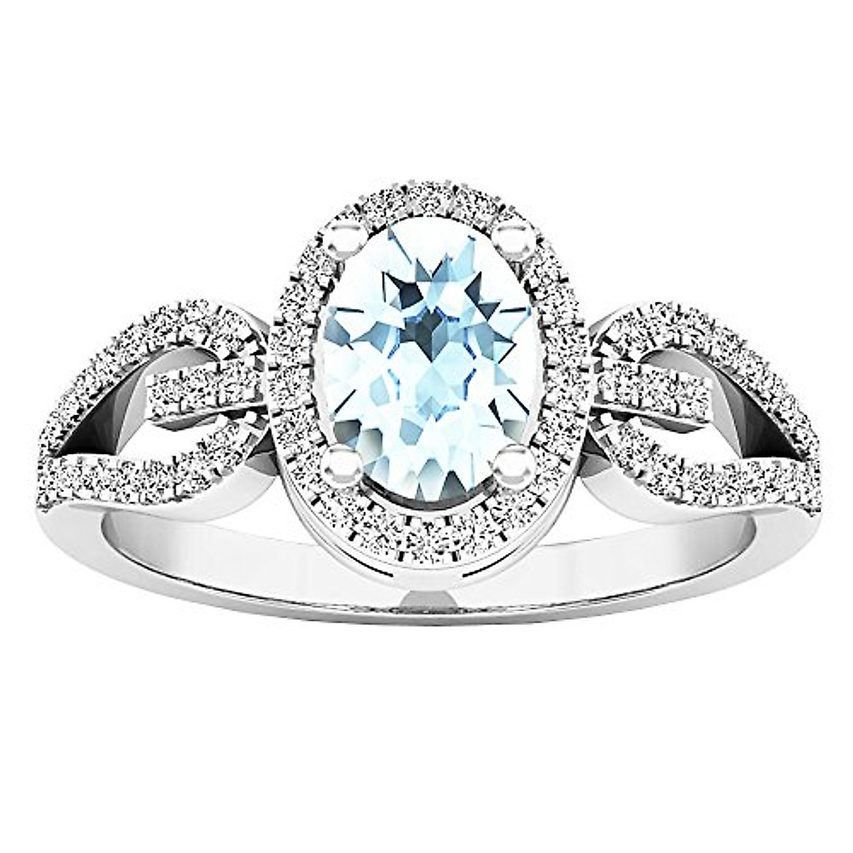 Dazzlingrock Collection Sterling Silver 7X5 MM Oval Aquamarine & Round White Diamond Bridal Halo Engagement Ring, Size 9