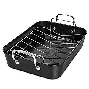 MICHELANGELO Roasting Pan with Rack, Carbon Steel Turkey Roasting Pan for Oven and Induction, Nonstick Turkey Roaster Pan with Stainless Steel Rack, 15 Inch x 11 Inch