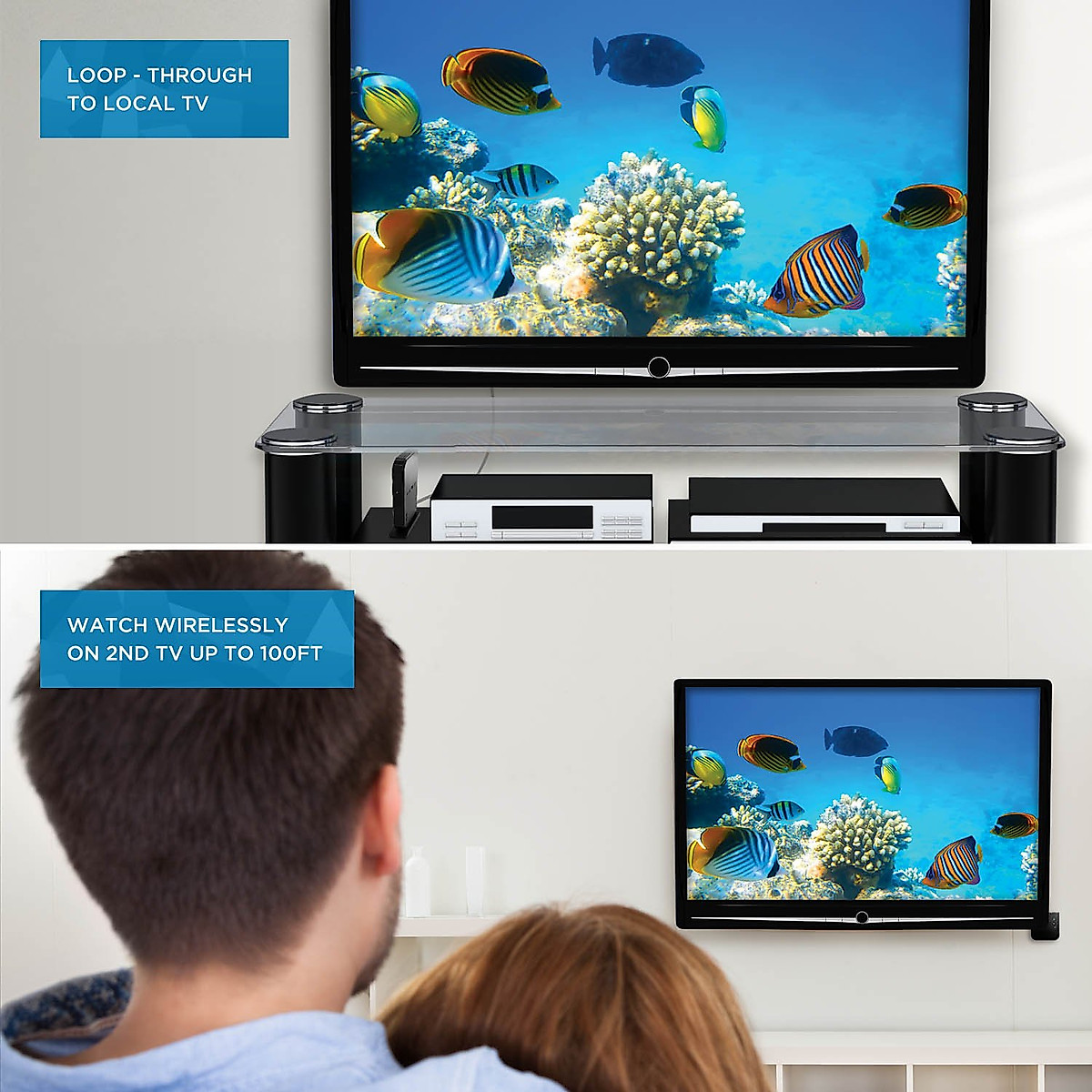Nyrius Aries Home+ Wireless HDMI 2X Input Transmitter & Receiver for Streaming HD 1080p 3D Video and Digital Audio (NAVS502) - Bonus Apple Mini Display Port to HDMI Adapter Included