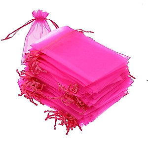 LPHUMEX 100PCS 5x7 inches Drawstring Organza Bags, Gift Favor Bags, Hot Pink Jewelry Pouches, for Wedding Party Christmas