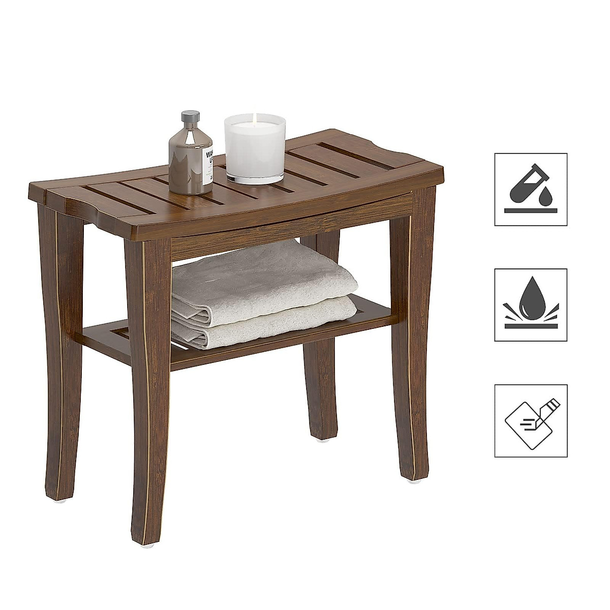 SogesPower Bamboo Shower Bench Bathroom Spa Bench Shower Seat Shower Bench Waterproof Storage Shelf, Walut