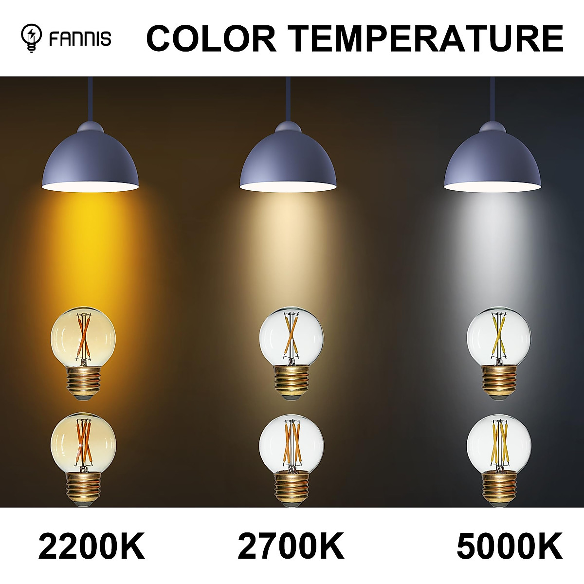 FANNIS Vintage Non-Dimmable LED Bulbs, G50 G16.5 Edison Bulb, Equivalent 15W 20W, Soft Warm White Light 2700K, E26 Medium Base, Clear Glass LED Filament Light Bulb, Pack of 6