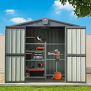 Domi Outdoor Living 6.5'x 4.2' Outdoor Storage Sheds,Steel Tool Shed Storage House with Lockable Door,Outdoor Galvanized Steel Sheds for Deck, Backyard, Garden, Patio and Lawn Dark Gray