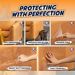 Panther Armor Anti Scratch Furniture Protector, 6-Sheets + 36 Pins, Couch Guards from Cat Claws, 100% Transparent, Stop Cats & Dogs from Scratching Furniture, Heavy Duty