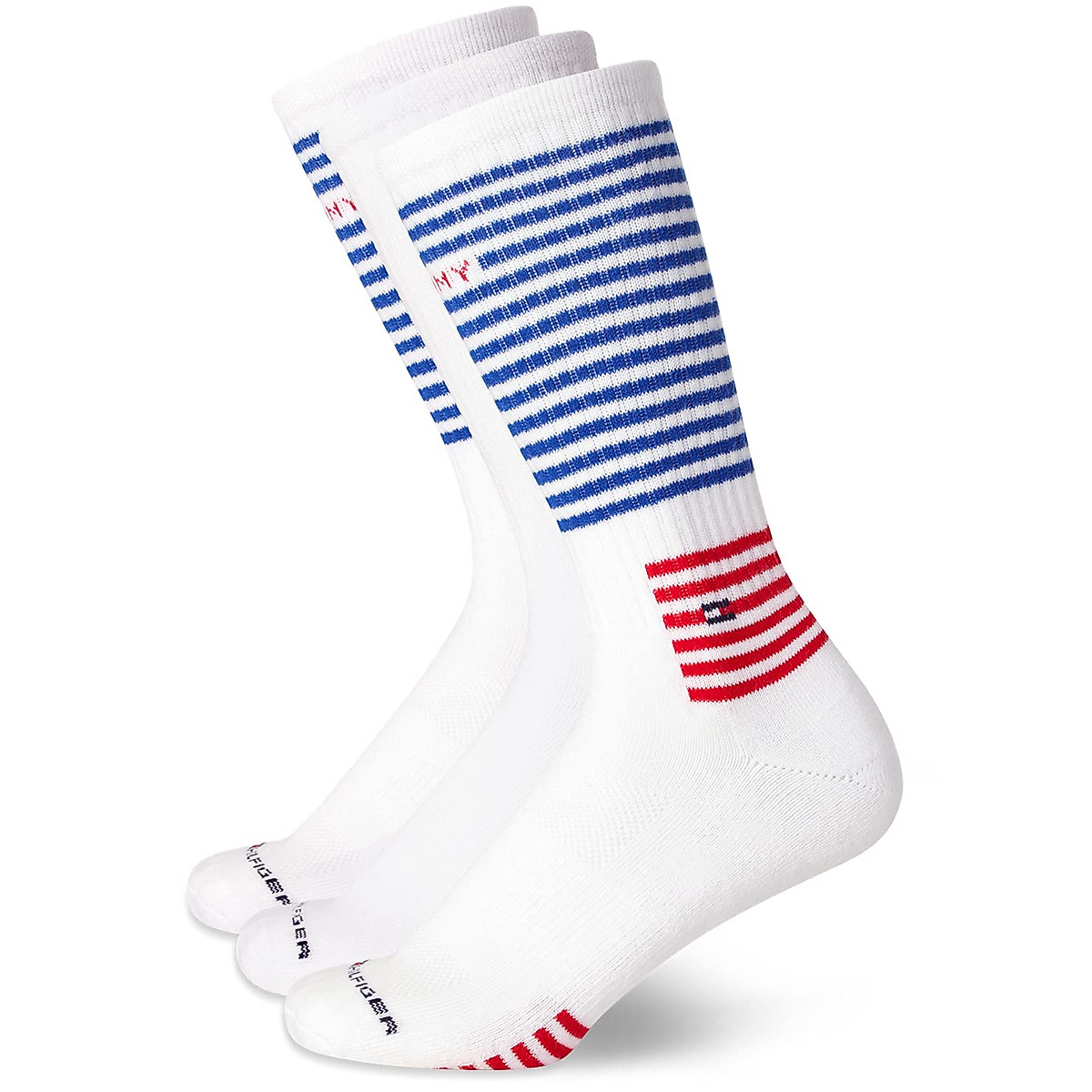 Tommy Hilfiger Men's Athletic Socks - Cushion Crew Socks (3 Pack), Size 7-12, White Stripe