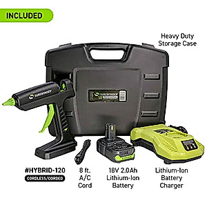 HYBRID-120KIT 120 Watt Corded/18 Volt Cordless Hybrid Full Size Hot Glue Gun - Battery & Charger Included